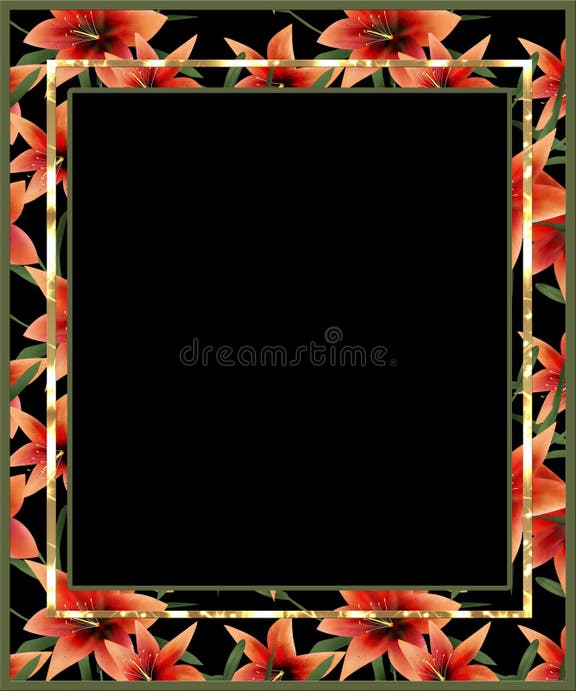 Floral Frame with Lilly Flowers Stock Illustration - Illustration of ...