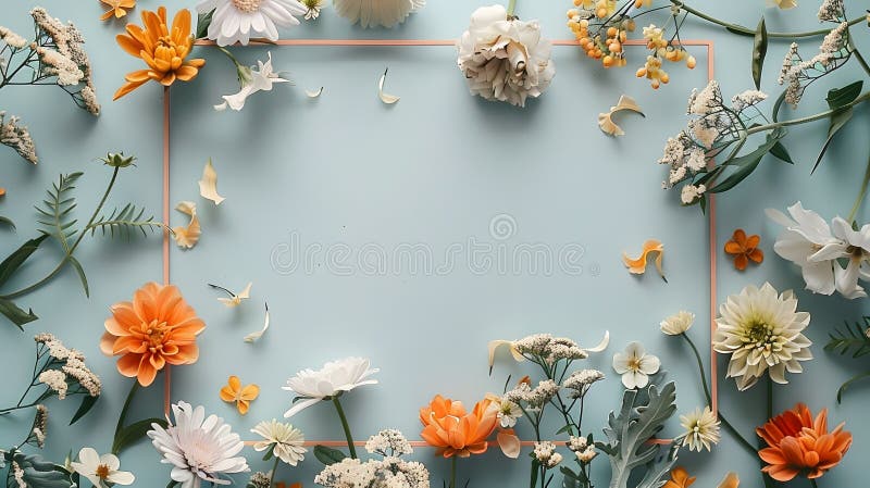 Floral Frame with Pastel Blue Background. Template for Cover, Greeting ...