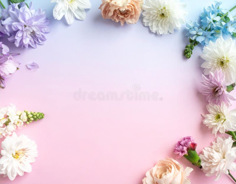 Floral Frame on Pastel Gradient Background with Assorted Blooms ...