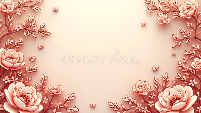 Floral Frame with Peach Roses and Leaves. Elegant and Delicate Floral ...