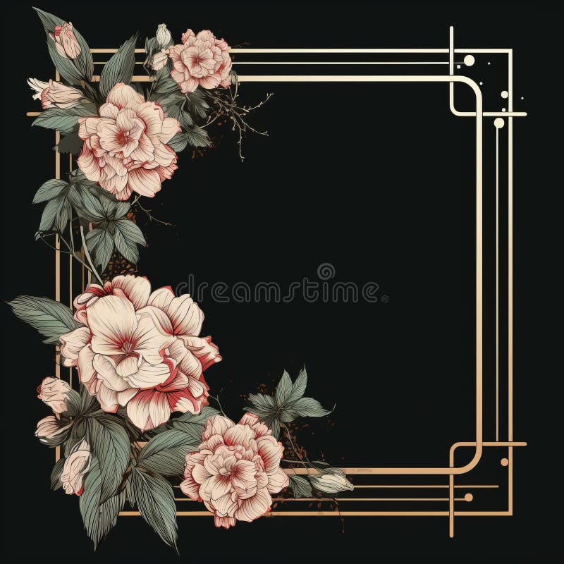 A Floral Frame with Pink Flowers on a Black Background Stock ...