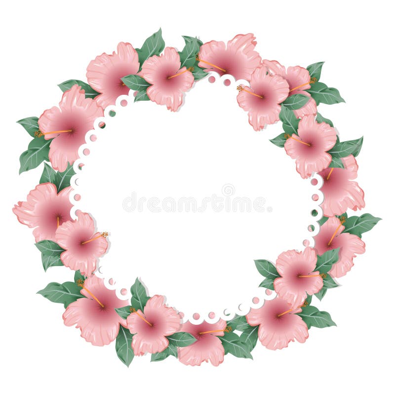 Floral Frame of Pink Hibiscus Flowers, Floral Wreath for Text ...