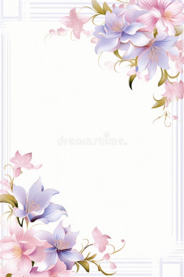 A Floral Frame with Purple and Pink Flowers on a White Background Stock ...