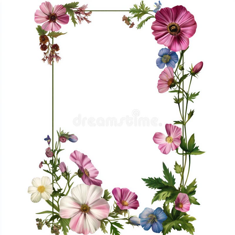 Floral Frame. Rectangular Watercolor Floral Frame on White Background ...