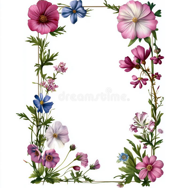 Floral Frame. Rectangular Watercolor Floral Frame on White Background ...