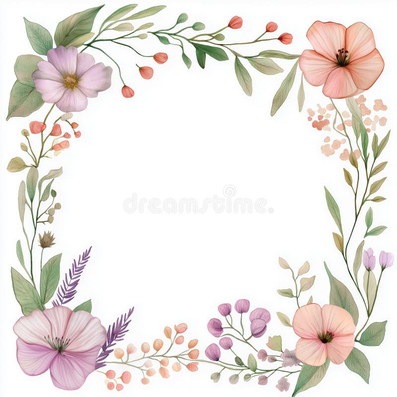 Floral Frame. Rectangular Watercolor Floral Frame on White Background ...