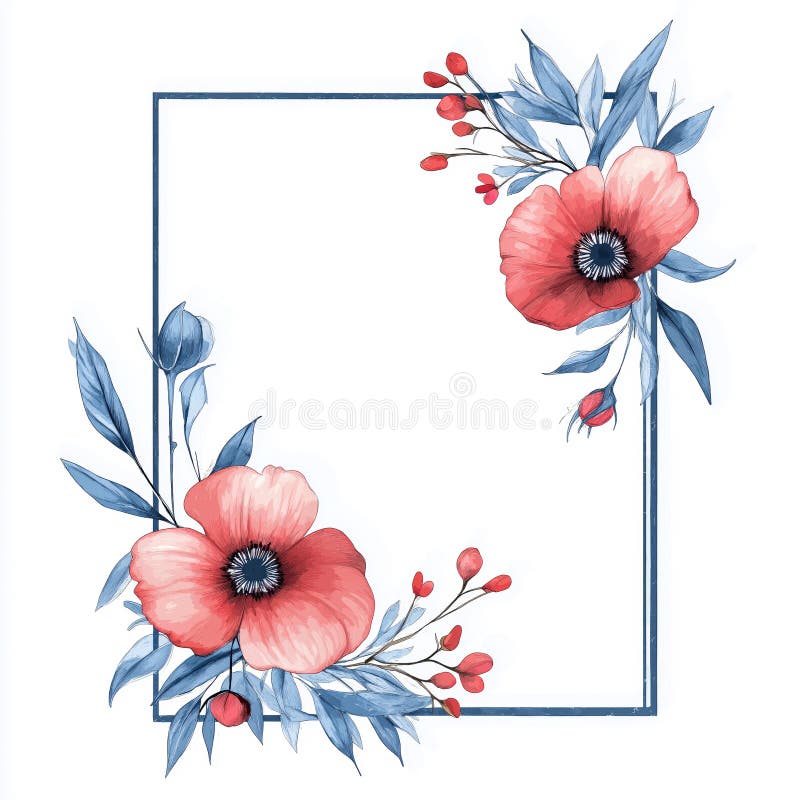 Floral Frame. Rectangular Watercolor Floral Frame on White Background ...