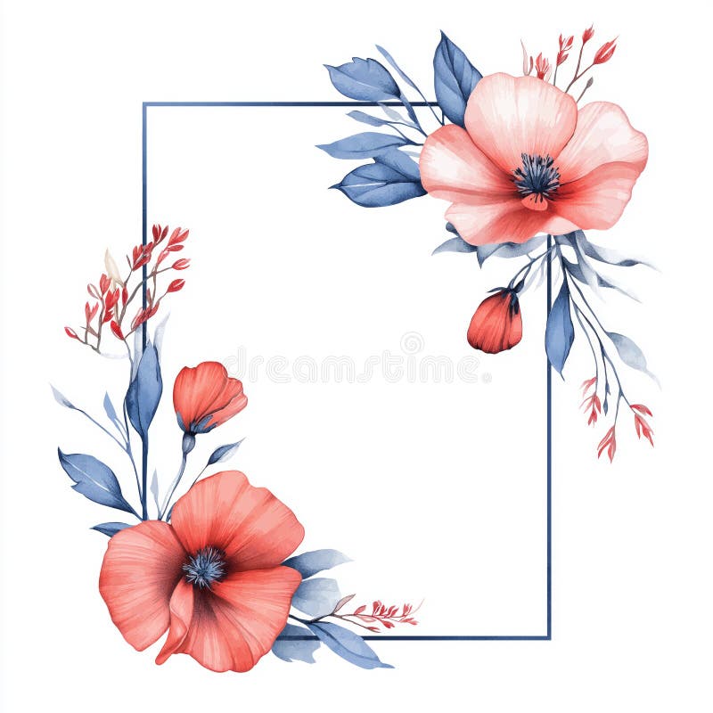 Floral Frame. Rectangular Watercolor Floral Frame on White Background ...