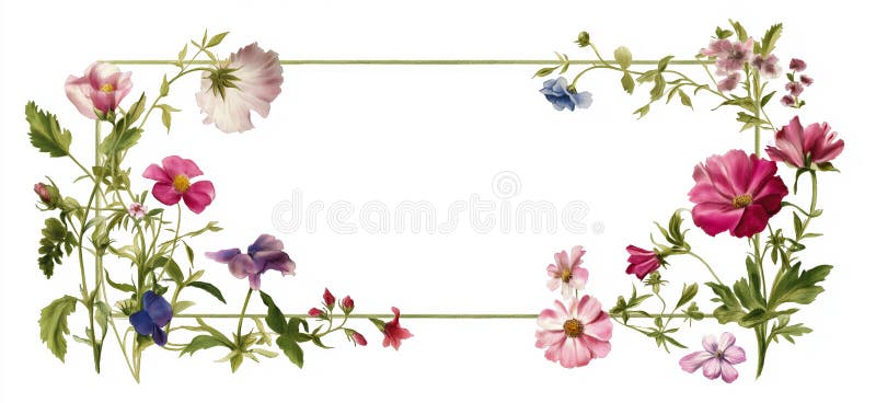 Floral Frame. Rectangular Watercolor Floral Frame on White Background ...
