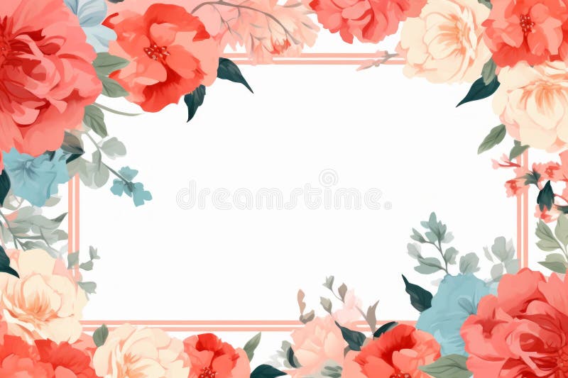 Floral Frame with Red and Blue Flowers on a White Background Stock ...
