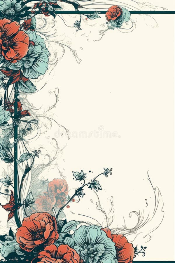 A Floral Frame with Red and Blue Flowers on a White Background Stock ...