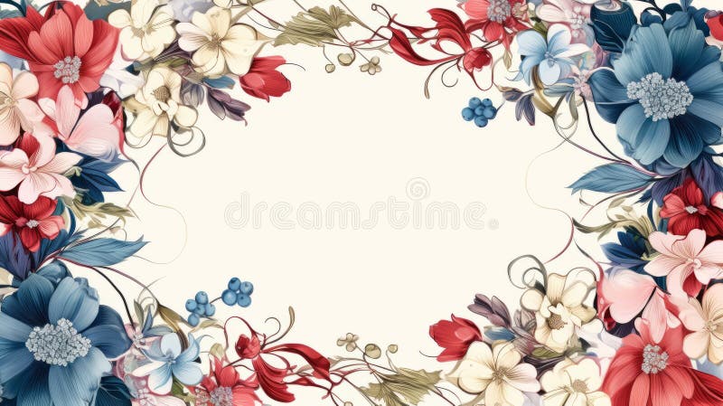 A Floral Frame with Red Blue and White Flowers Stock Illustration ...