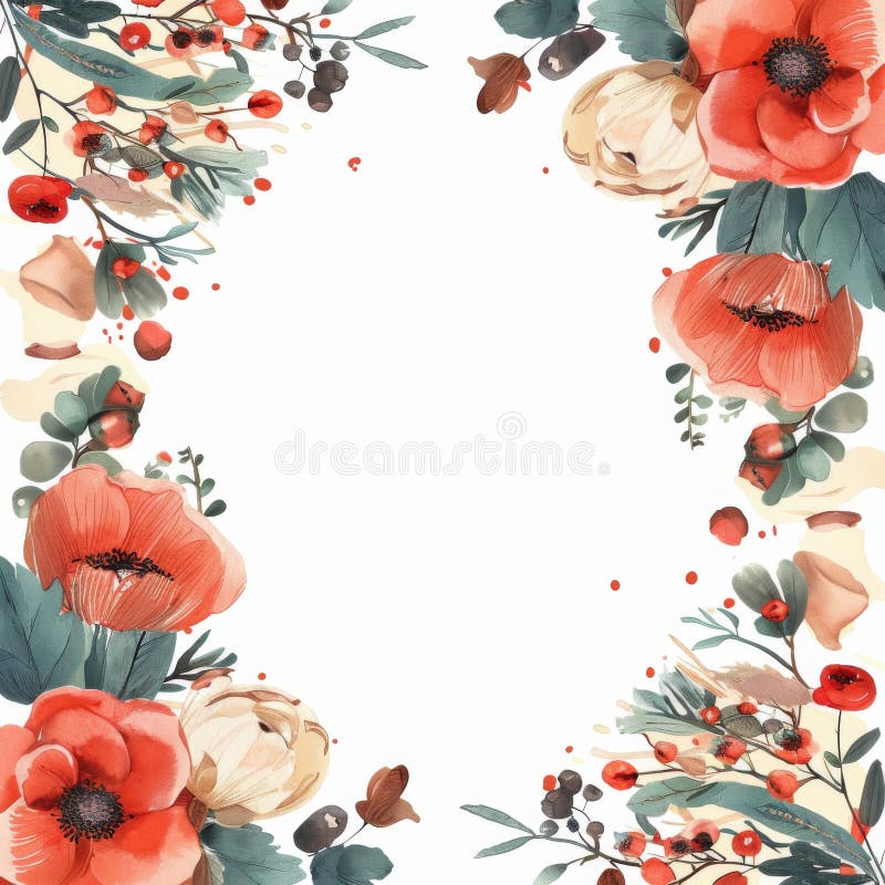 Floral Frame with Red and White Flowers Stock Photo - Image of summer ...