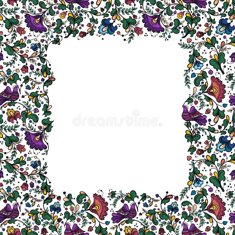 Floral Frame in Russian Style Stock Illustration - Illustration of folk ...