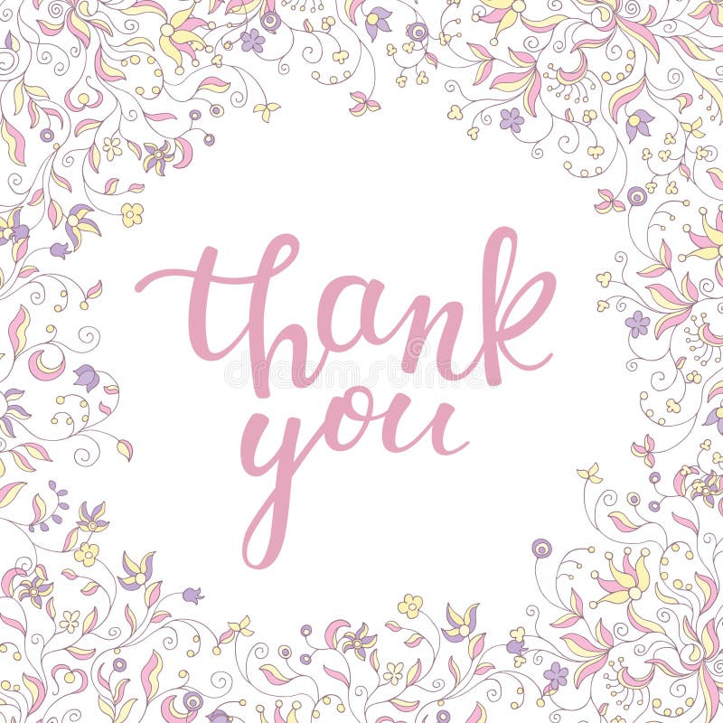 Floral Frame Soft Colors and Hand Lettering Thank You Stock ...