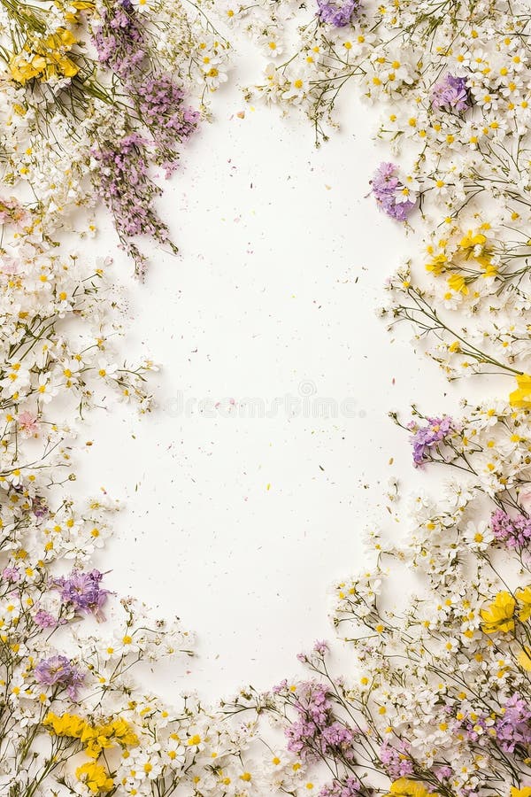 Floral Frame with Wildflowers on White Background, Ideal for Invitation ...