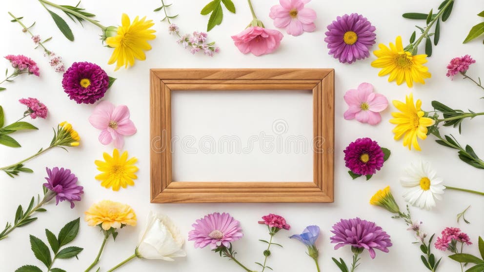 Floral Frame Wooden Frame, Assorted Blooms, Spring Concept Stock ...