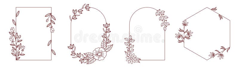Floral Frames Decorative Elements Elegant Linear Borders with Flowers ...