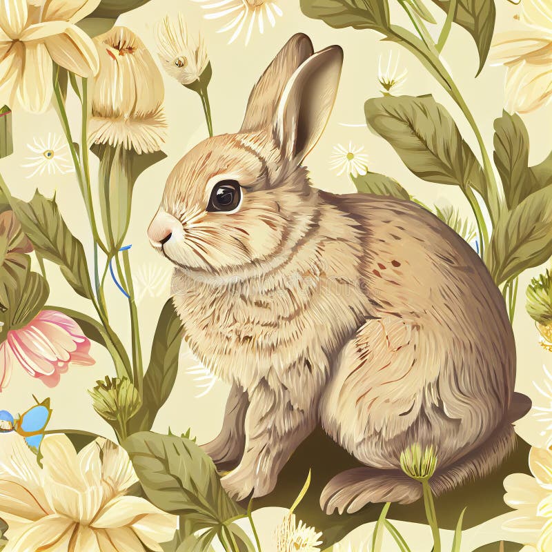 Floral Garden Background with Rabbit, Bunny. Generative AI Stock ...