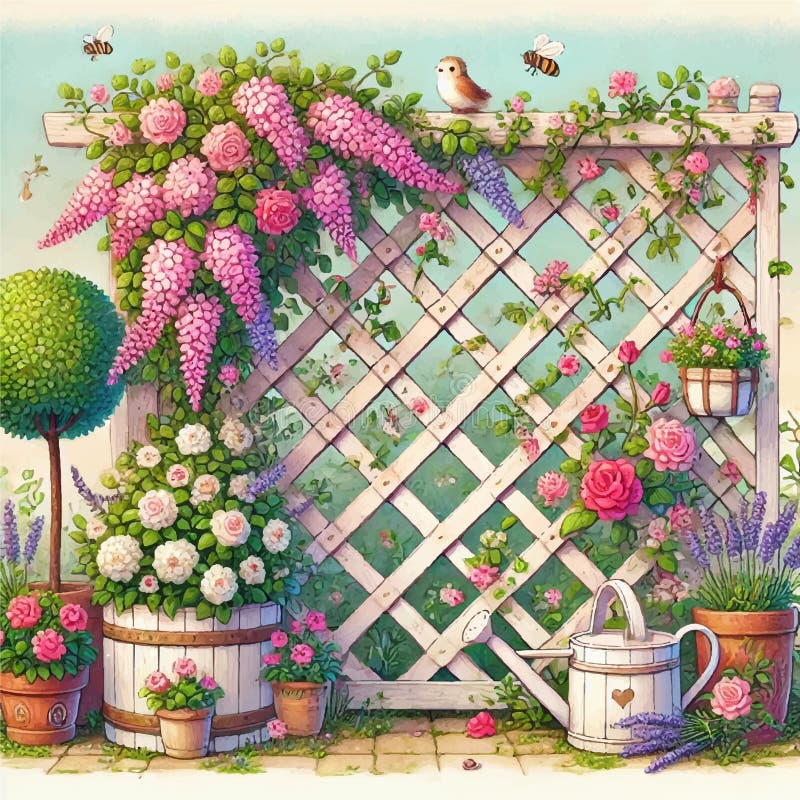 Floral Garden Gate Print Design in Vector Stock Vector - Illustration ...