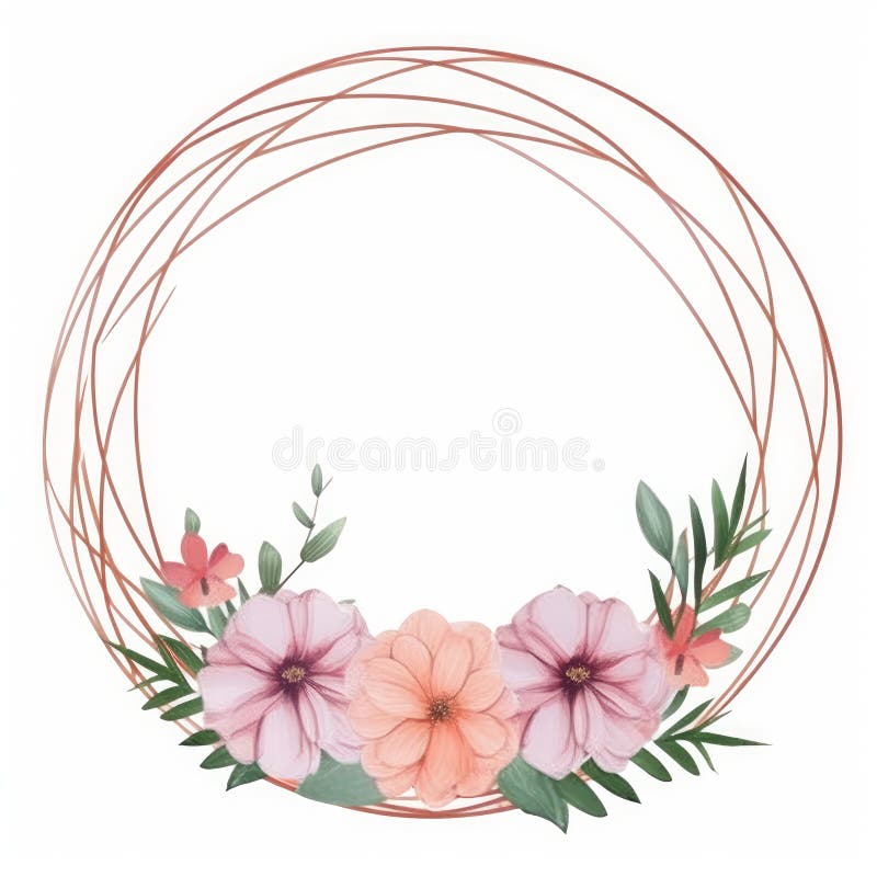 Floral Geometric Round Frame on White Background Stock Illustration ...