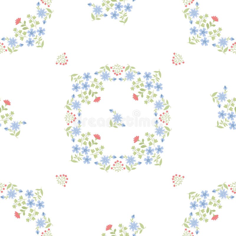 Floral Geometric Seamless Pattern. Floral Square Frame from Branches ...