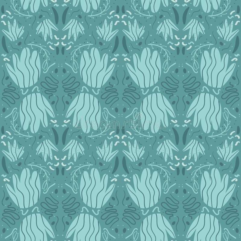 Floral Geometric Stylized Retro Abstract Seamless Pattern. Vector Hand ...