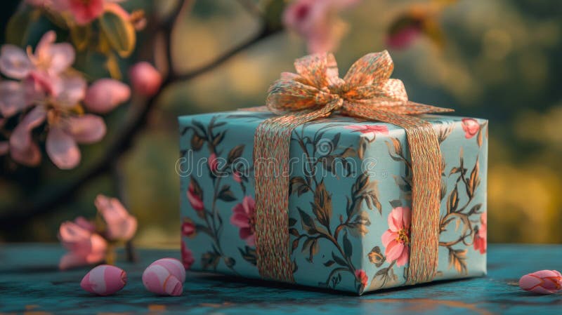 A Floral Gift Box with a Decorative Ribbon Stock Illustration ...
