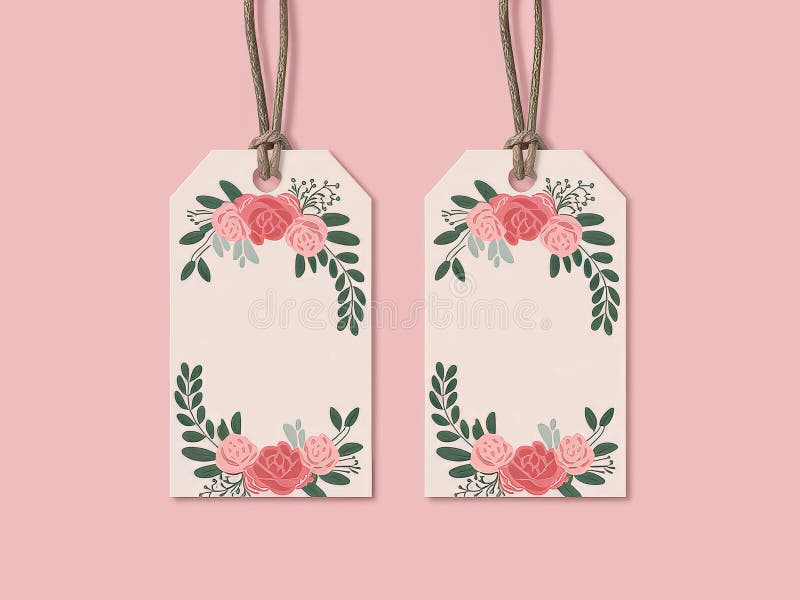 Floral Gift Tags with Pink Rose Design on Pastel Background Stock ...
