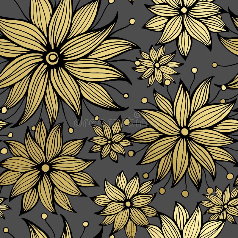 Floral Golden Seamless Pattern. Vector Stock Vector - Illustration of ...