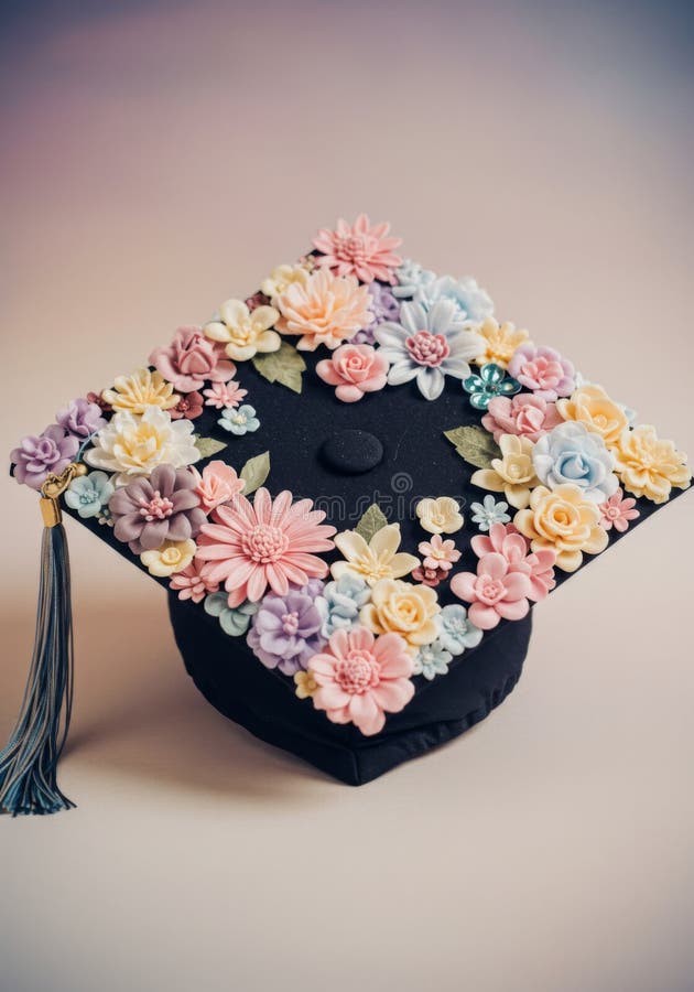 Floral Graduation Cap with Pastel Flowers Stock Image - Image of ...