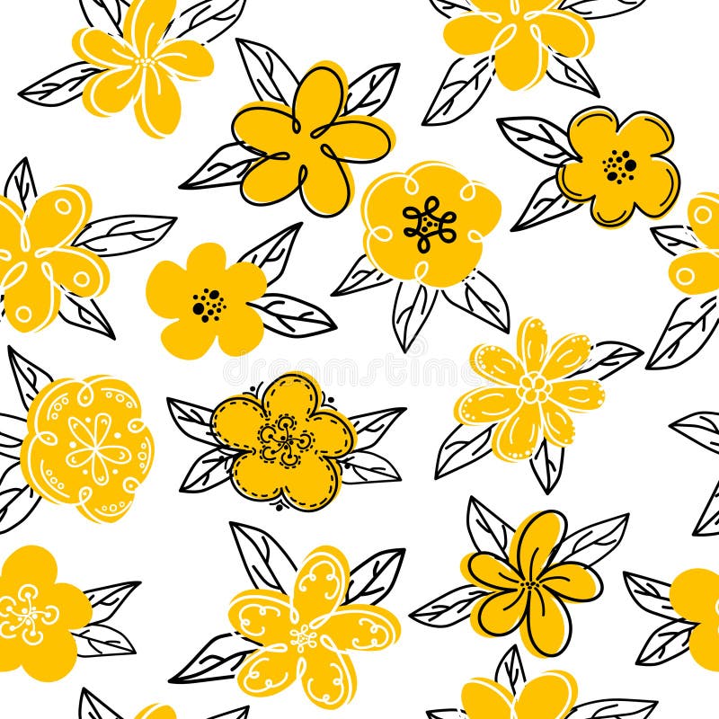 Floral Graphic Scribble Design. Seamless Pattern. Set. Abstract Minimal ...
