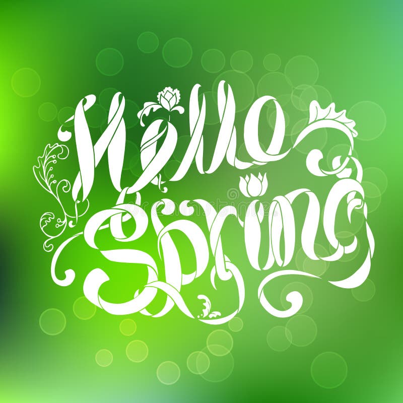 Floral Green Banner with Lettering Hello Spring on Gradient Background ...