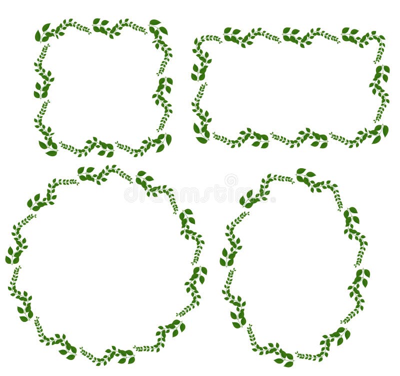 Floral Green Leaf Frame Design Elements. Leaf Design Square, Rectangle ...