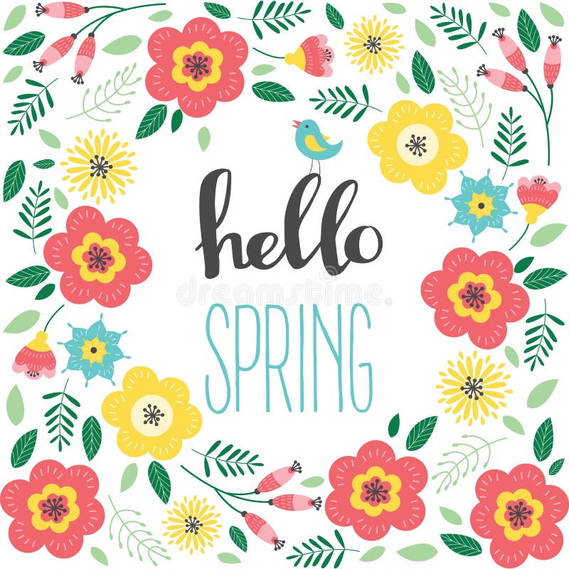 Floral Greeting Card with Flowers. Hello Spring Stock Vector ...