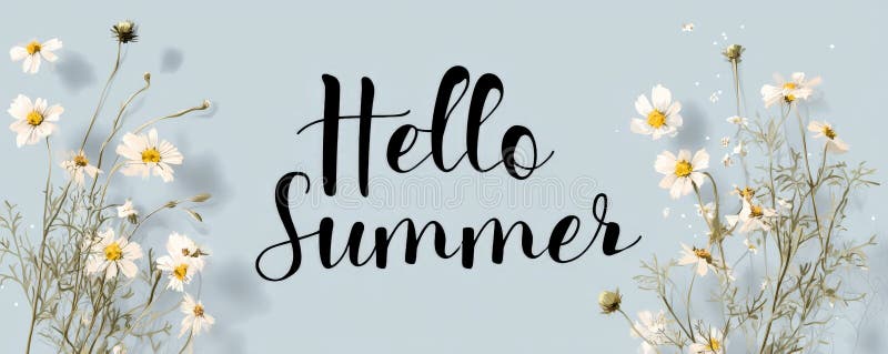 Floral Greeting Card with Hello Summer Text and Wildflowers Stock ...