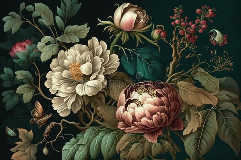 Vintage Botanical Beauty, Floral Group Wallpaper, and Print Background ...