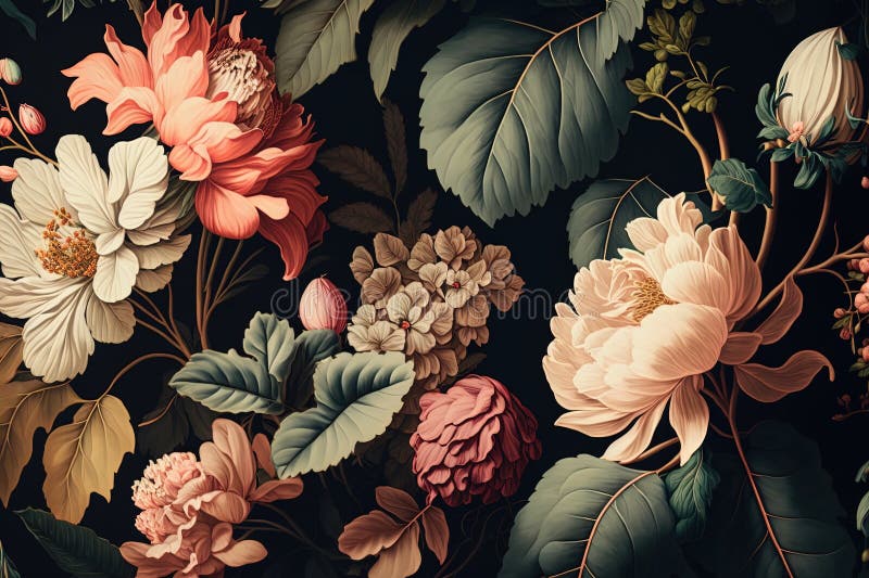 Vintage Botanical Beauty, Floral Group Wallpaper, and Print Background ...