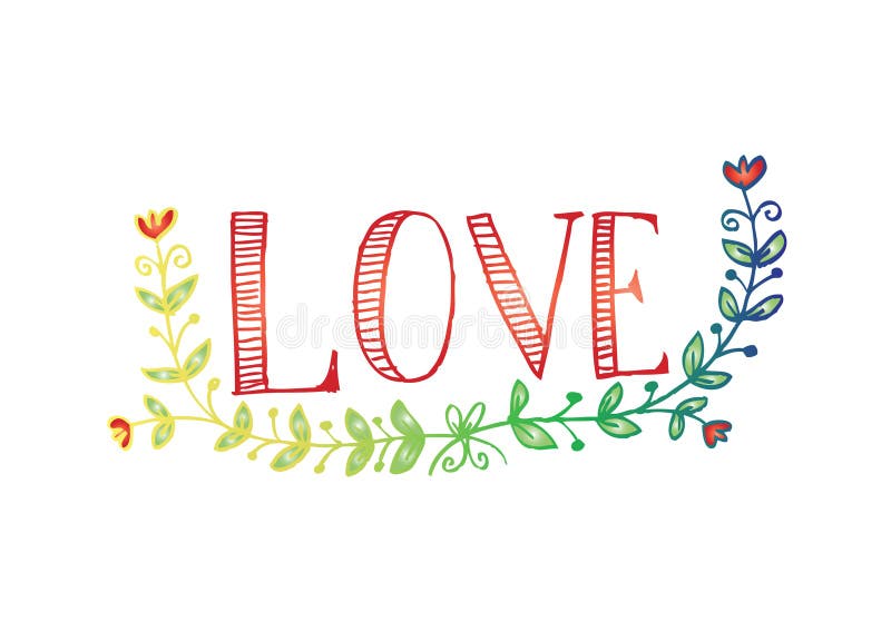 Floral with Hand Lettering `love`. Stock Vector - Illustration of ...