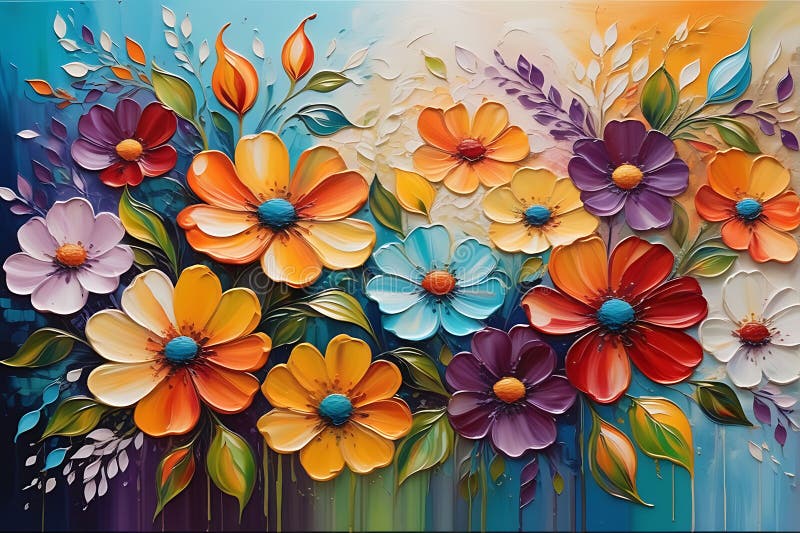 Floral Harmony: Abstract Painting Capturing an Array of Flowers ...