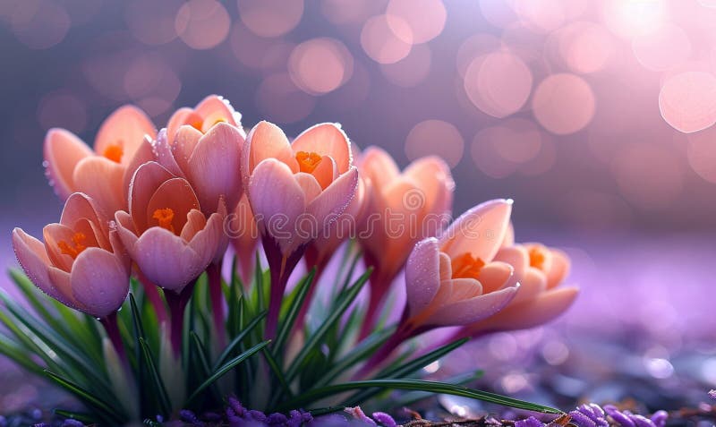 Floral Harmony: Vector Style Crocus with Bokeh Lights and Creative ...
