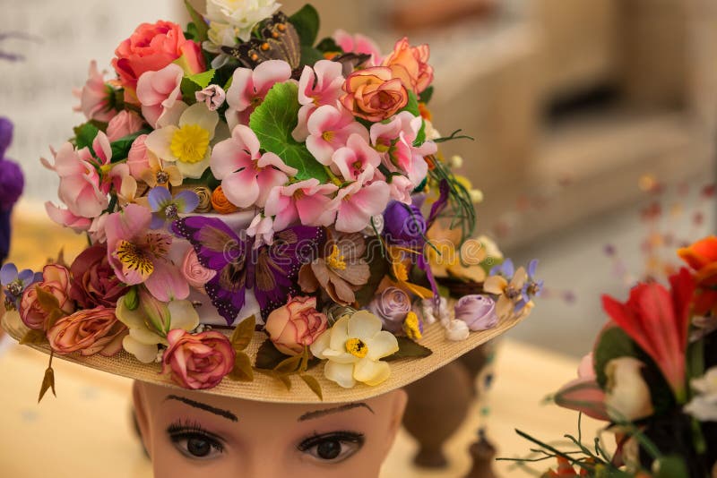 Hat with flowers stock image. Image of closeup, decorative - 40585663