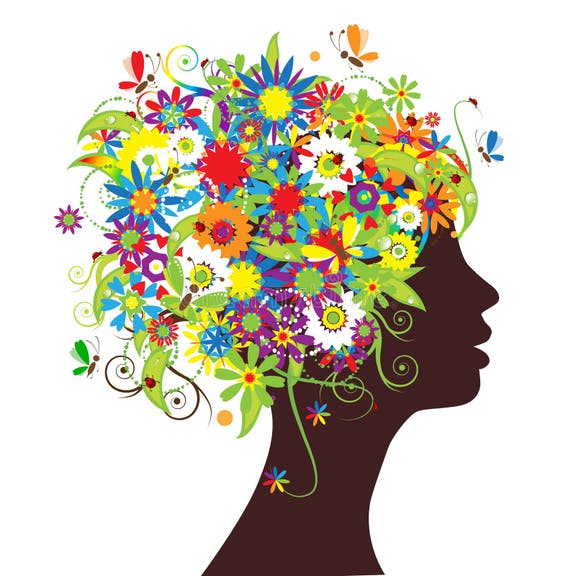 Floral head silhouette stock vector. Illustration of girl - 9612080