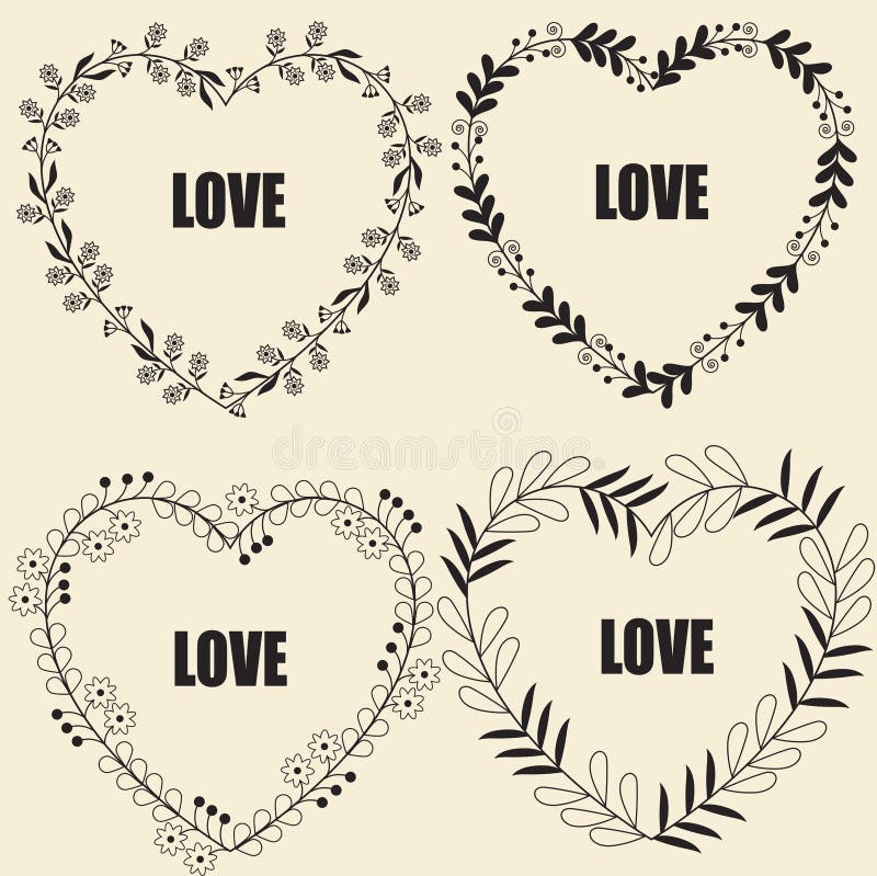 Floral heart shape frame. stock vector. Illustration of black - 65790449