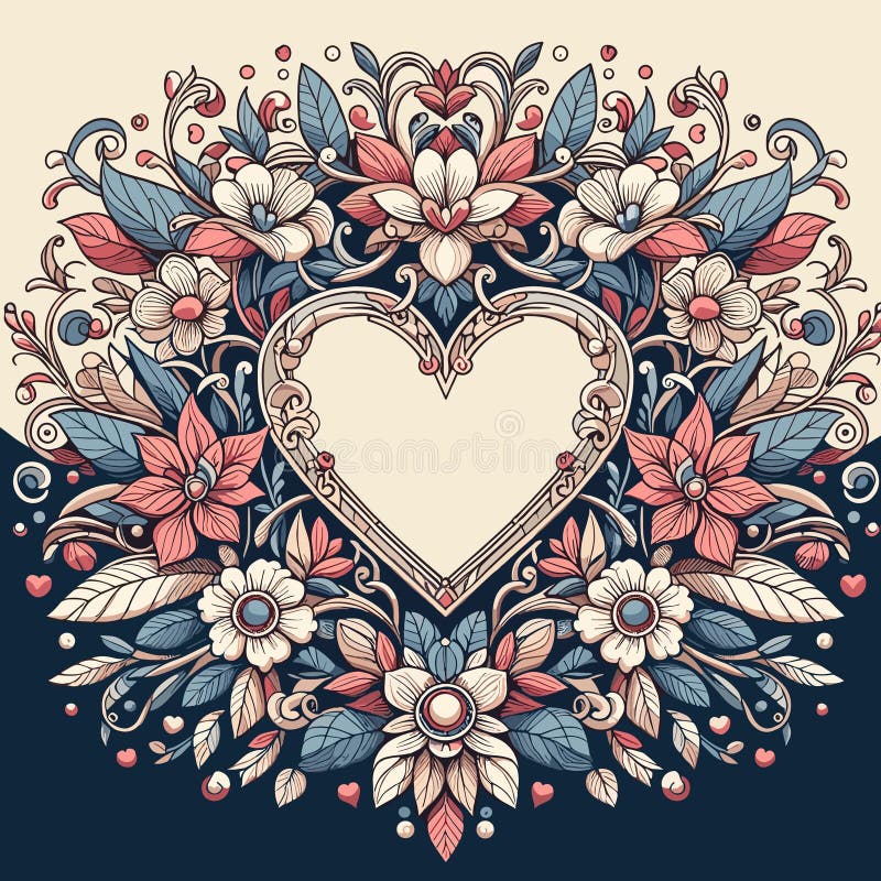 Floral Heart Vector Frame , Intricate Heart Frame Adorned with Floral ...