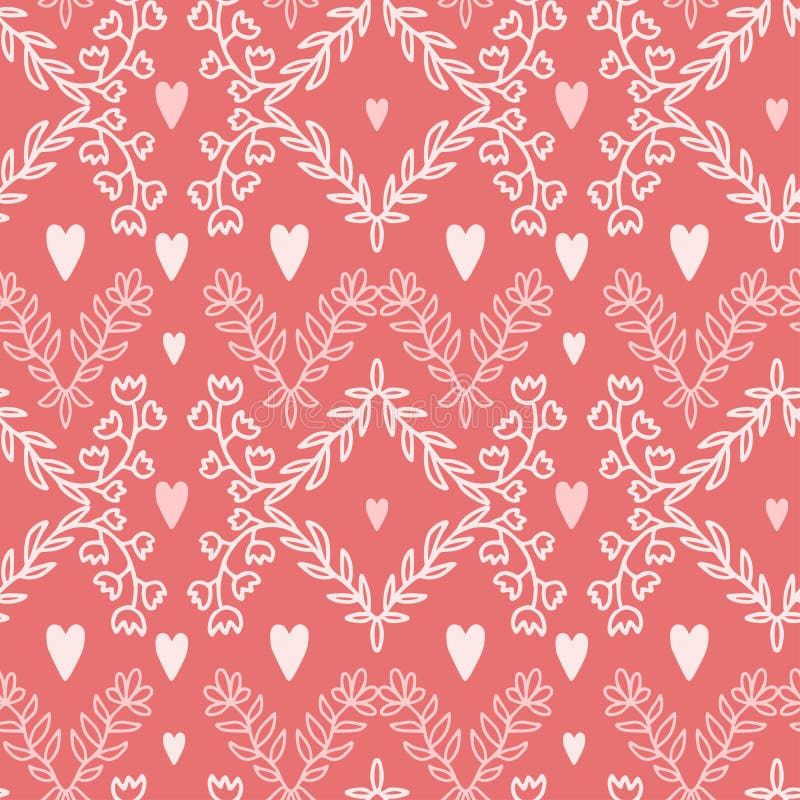 Floral Hearts Pattern. Modern Background in Coral Color. Stock Vector ...