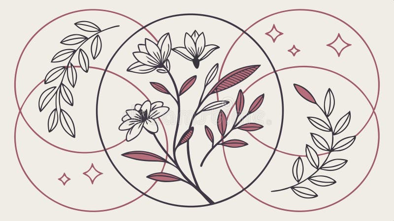 Floral Illustration with Circular Frames Botanical Graphic Design ...