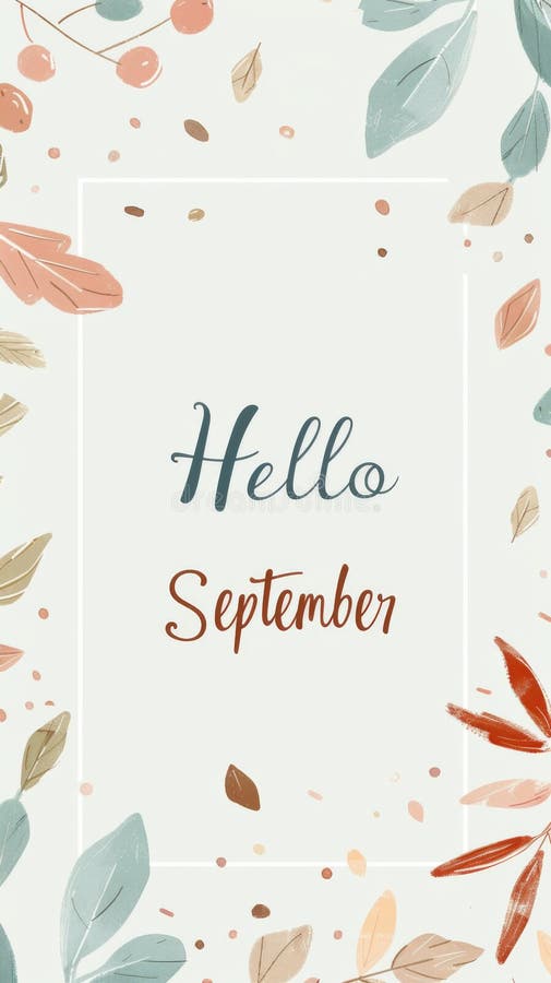 Floral Illustration with Hello September Text in the Center, Background ...