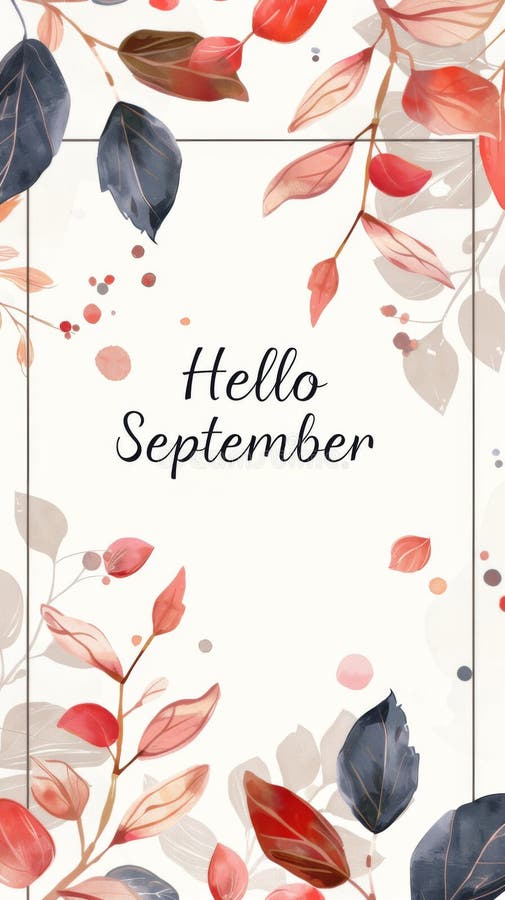Floral Illustration with Hello September Text in the Center, Background ...