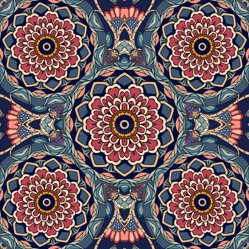 Floral Indian Pattern with Red Lotus Flower Stock Vector - Illustration ...